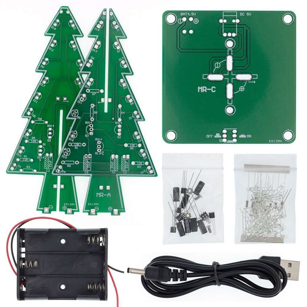Three-Dimensional 3D Christmas Tree LED DIY Kit Red/Green/Yellow LED ...