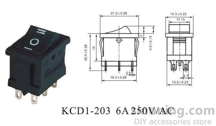 Small positive and negative switch KCD1 rocker switch 6-foot 3 gear 6A ...