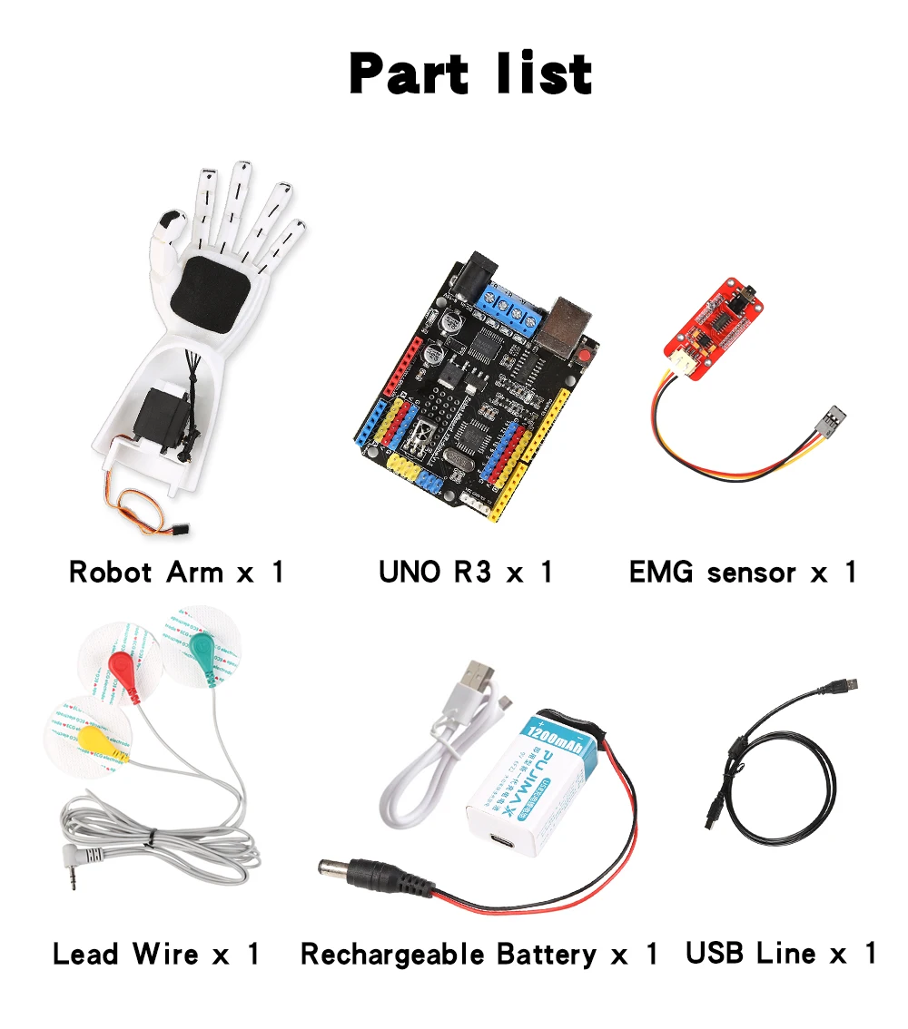 EMG Controlled Robotic Arm Arduino EMG Sensor Diy Kit School Science STEM Education Physics ...